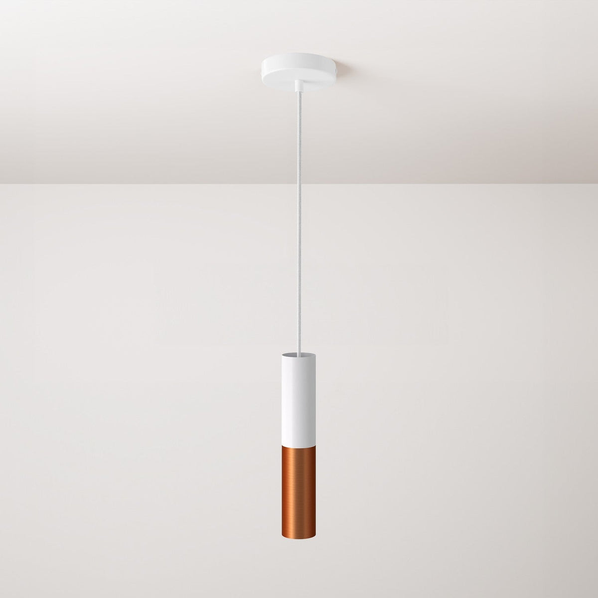 Lámpara colgante con doble pantalla de metal Tub-E14 - Blanco mate y ...